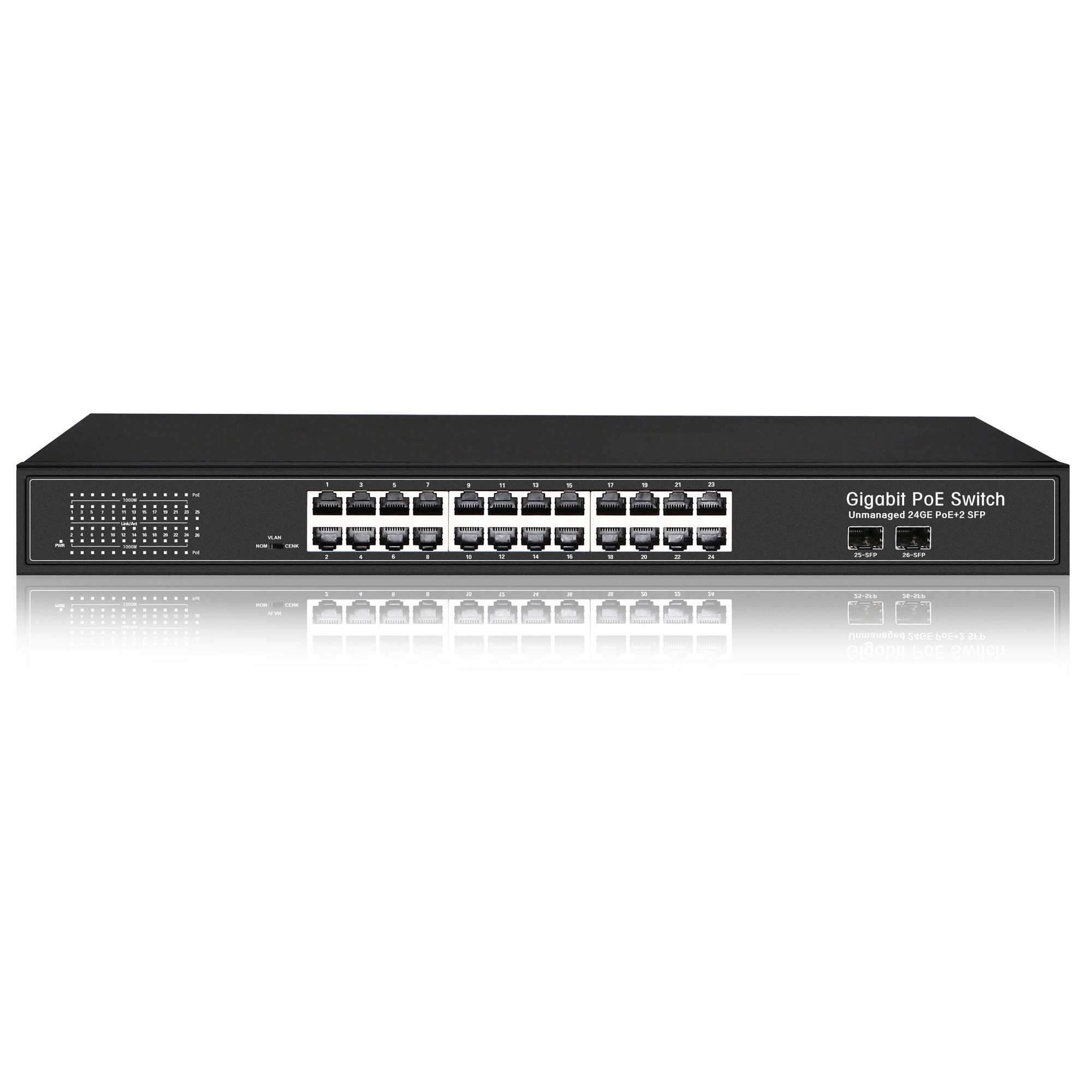24 26 port network fiber switch 48V gigabit Ethernet PoE switch with 2 ...