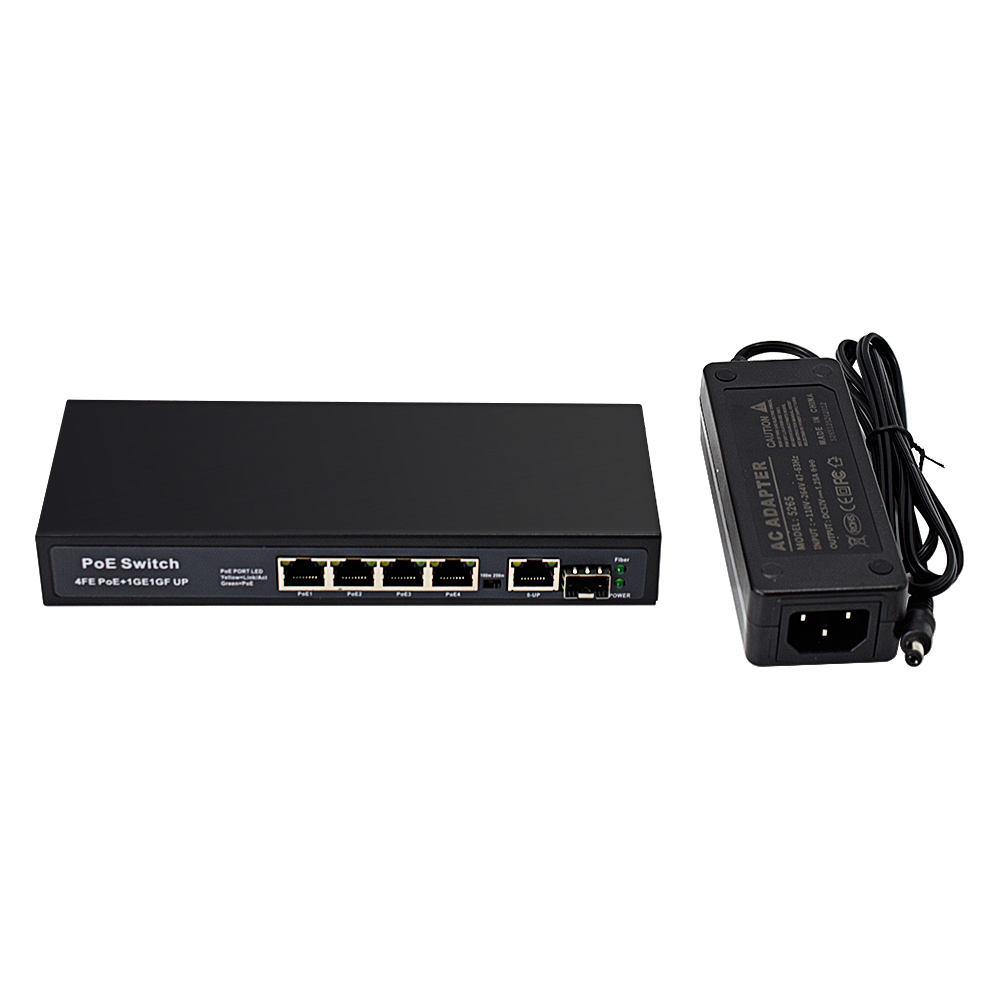 4 Port 10/100M POE with 1*1000Mbps RJ45 Port + 1* SFP Fiber Switch External Power POE Switch For ...