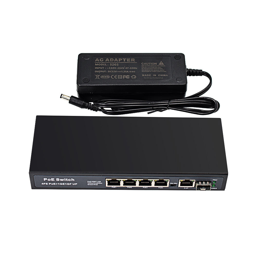 4 Port 10/100M POE with 1*1000Mbps RJ45 Port + 1* SFP Fiber Switch External Power POE Switch For ...