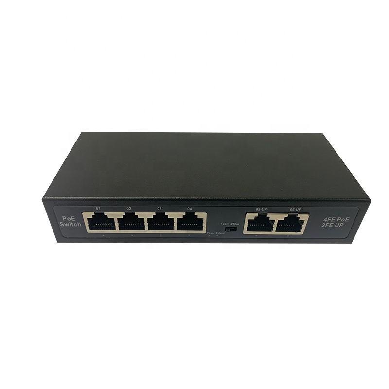 OEM/ODM 4-Port 10/100M PoE Switch + 2-Port Uplink, Extend to 250Meter, External Power 52V 1.25A ...